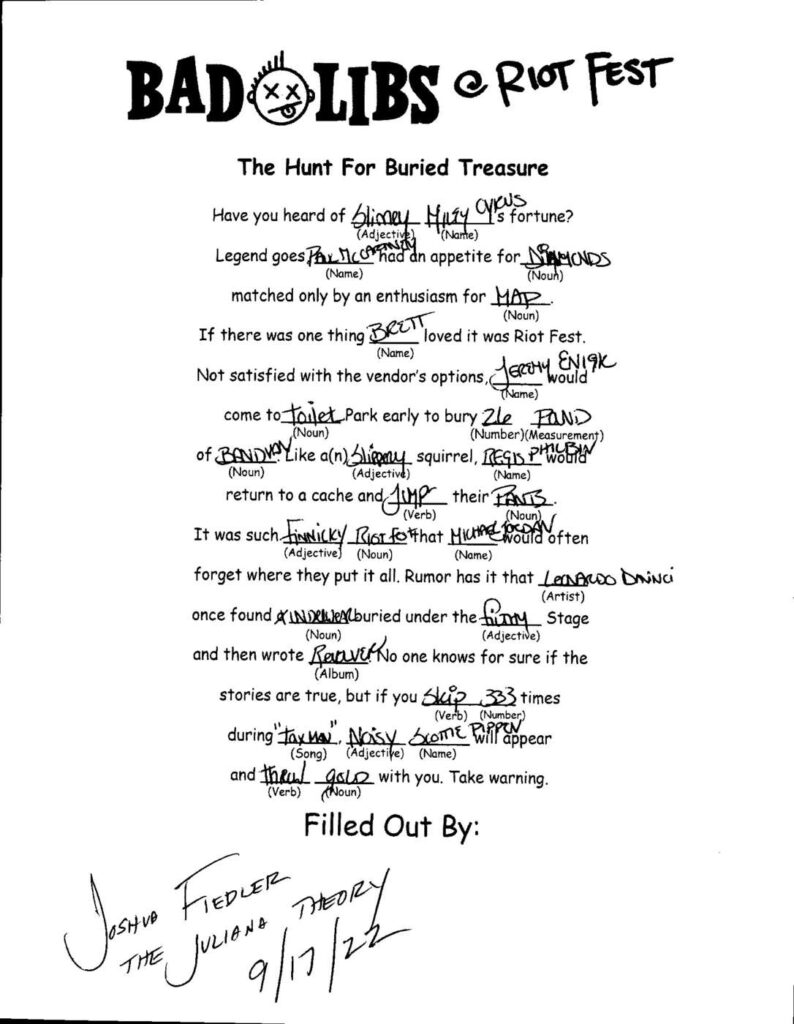 Riot Fest 2022: Bad Libs with Joshua Fiedler (The Juliana Theory) • Bad ...